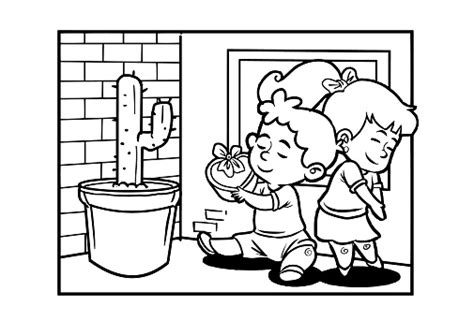 귀여운 발렌타인 데이 색칠하기 책 여자 친구에게 줄 하트 모양의 선물을 들고있는 소년 귀여운에 대한 스톡 벡터 아트 및 기타