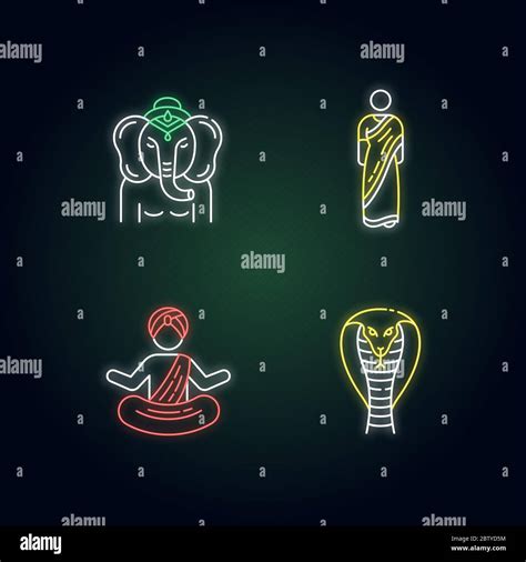 Indian Culture Neon Light Icons Set Stock Vector Image And Art Alamy