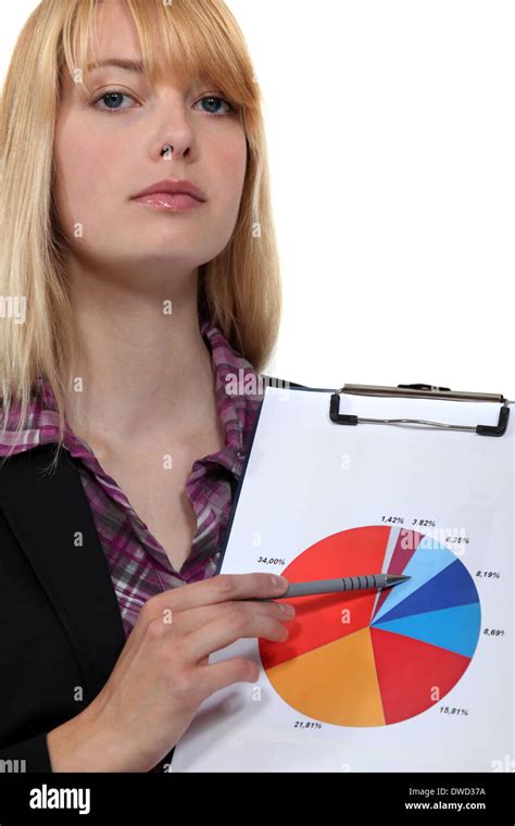 Woman With A Pie Chart Stock Photo Alamy