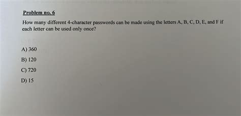 Solved Problem No 6how Many Different 4 Character Passwords