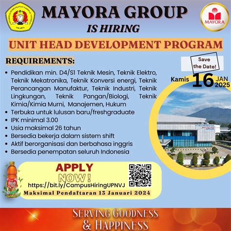 Mayora Group Is Hiring Unit Head Development Program Fakultas Teknik