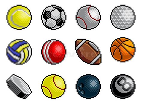 Sport Ball Set Sports Balls Pixel Art Games Icons Stock Vector Illustration Of Balls Cricket