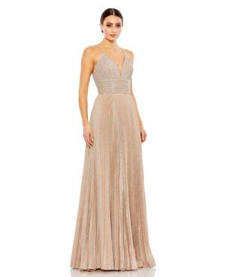 Mac Duggal Womens Ieena Shimmer Pleated V Neck Open Back Gown Macys