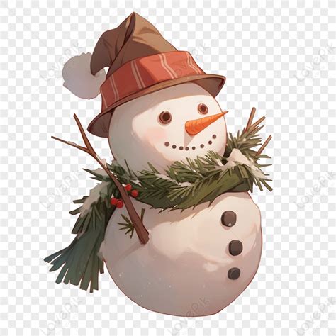 빨간 스카프와 모자를 쓴 크리스마스 눈사람 Png 나뭇가지가 있는 눈사람 이미지 귀여운 눈을 가진 눈사람 당근 코와 산타 모자 Png 일러스트 무료 다운로드 Lovepik
