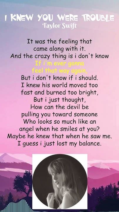 Taylor Swift I Knew You Were Trouble Lyrics Shorts Youtube