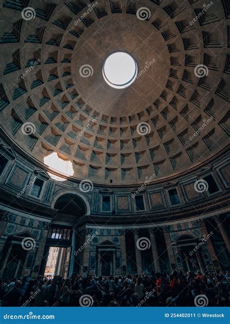 Vertical Shot Inside Pantheon With A Crowd And Sunlight Editorial Photo