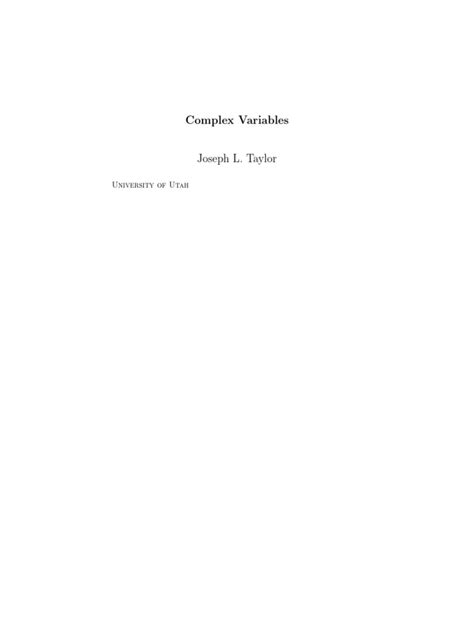 Complex Variables Joseph L Taylor Pdf Complex Number Complex