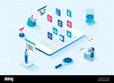 App Development 3d Isometric Web Design People Create User Interface Template Place