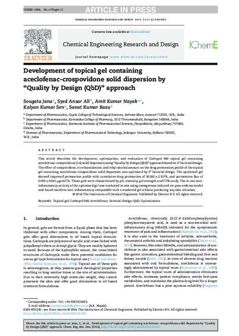 Pdf Development Of Topical Gel Containing Aceclofenac Crospovidone