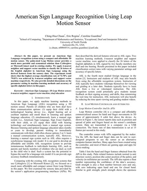 Pdf American Sign Language Recognition Using Leap Motion Sensor
