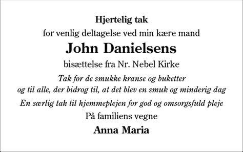 Dødsannonce John Danielsen Nr Nebel Dødsannoncer Dk
