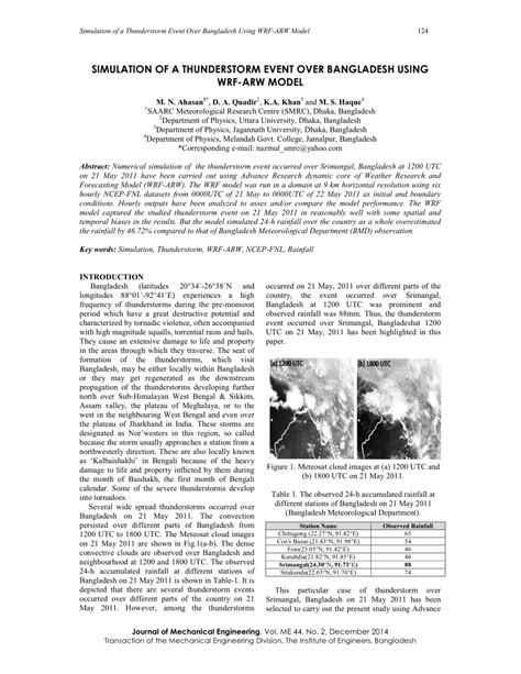 Pdf Simulation Of A Thunderstorm Event Over Bangladesh Using Wrf Arw