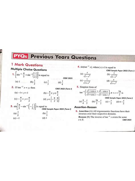 Pyq Of Inverse Trigonometry Function Pdf