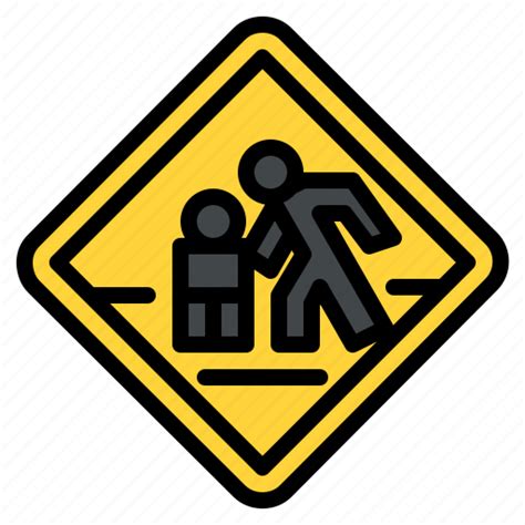 School Crossing Warning Road Sign Traffic Label Icon Download
