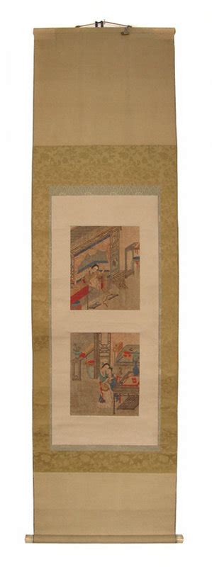 Chinese Erotic Scroll Painting With Two Album Leaves Zentner Collection