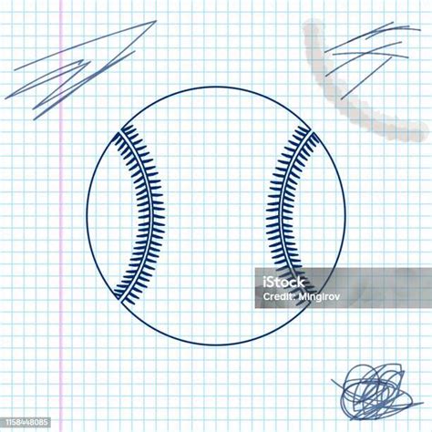 흰색 배경에 격리 된 야구 공 라인 스케치 아이콘입니다 벡터 일러스트레이션 Championship에 대한 스톡 벡터 아트 및 기타 이미지 Championship 가죽