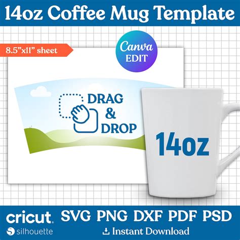 14oz Tapered Coffee Mug Template Mug Full Wrap Template Sublimation
