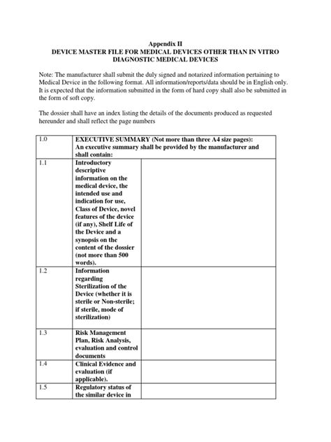 Device Master File Appendix Ii Medical Device Format Pdf