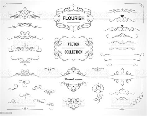 번 창 프레임 테두리 레이블 설정 합니다 원래 디자인 요소의 컬렉션입니다 벡터 서 소용돌이 스와시 화려한 모티브와 스크롤 만연체에 대한 스톡 벡터 아트 및 기타 이미지
