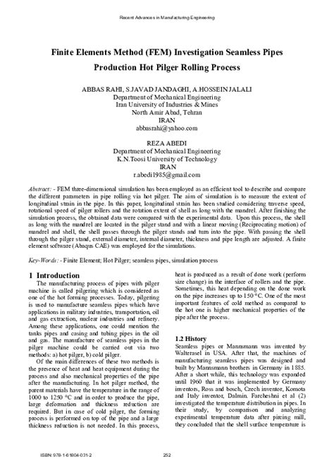 Pdf Finite Elements Method Fem Investigation Seamless Pipes