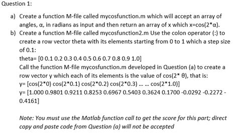 Solved Question 1 A Create A Function M File Called