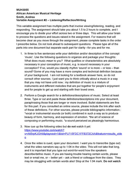 Variable Assignment 2 Andrea Smith Muh African American Musical