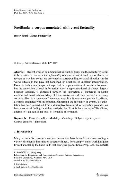 Pdf Factbank A Corpus Annotated With Event Factuality