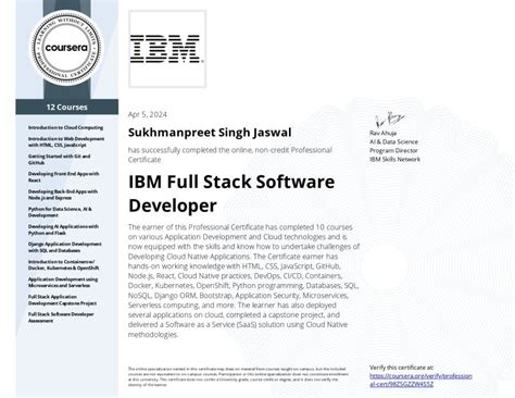 Fullstackdevelopment Continuouslearning Achievement Ibm Coursera Sukhmanpreet Singh Jaswal