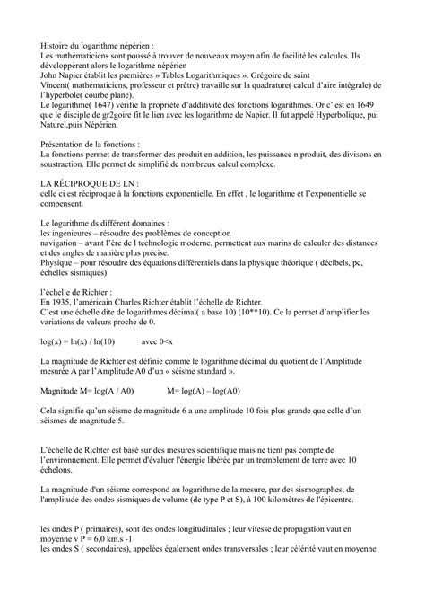 Histoire Du Logarithme Népérien