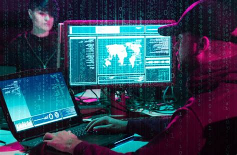 hackers breaking server using computers cybercrime concept stock
