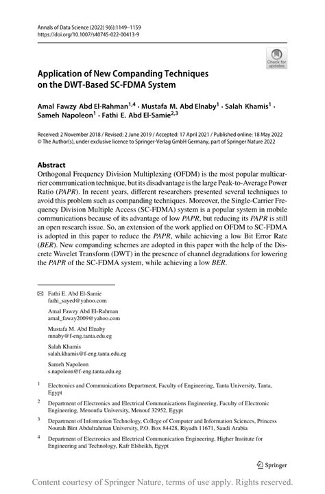 Application Of New Companding Techniques On The Dwt Based Sc Fdma System Request Pdf