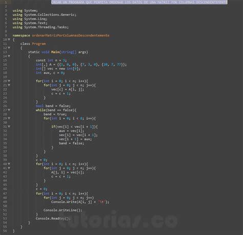 Arrays VisualStudio C Ordenar Matriz Por Columnas Descendentemente Tutorias Co