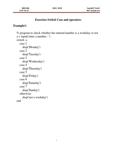 Exercises Switch Case And Operators Matlab Download Free Pdf