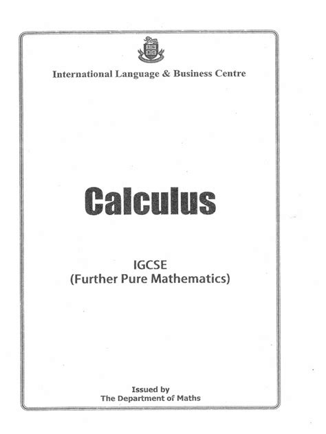 Calculus Igcse Further Pure Mathematics Pdf