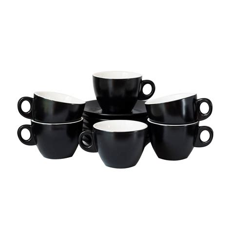 Set Cesti Latte 300 Ml Negru Mat 6 Cesti Si 6 Farfurioare Model