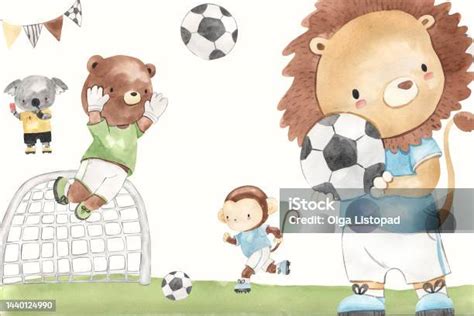 보육원 베이비 샤워 생일 파티 초대장에 대 한 축구 수채화 템플릿 수채화에 대한 스톡 벡터 아트 및 기타 이미지 수채화 사자 축구 Istock