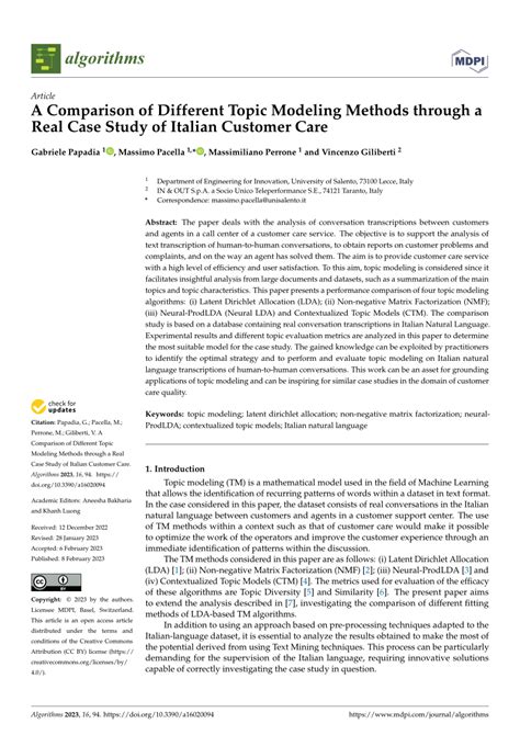 Pdf A Comparison Of Different Topic Modeling Methods Through A Real
