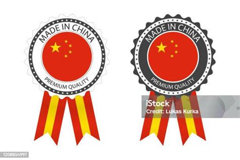 두 현대 벡터 흰색 배경에 고립 된 중국 라벨 중국 색상의 간단한 스티커 프리미엄 품질 스탬프 디자인 중국의 국기로 만든 두 가지 현대적인 벡터 고급에 대한 스톡 벡터 아트