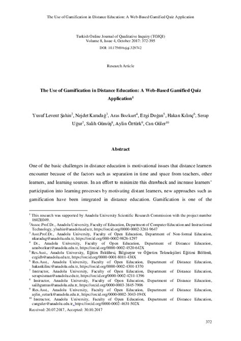 pdf the use of gamification in distance education a web based