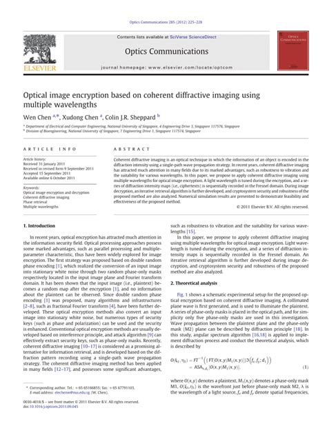 Pdf Optical Image Encryption Based On Coherent Diffractive Imaging