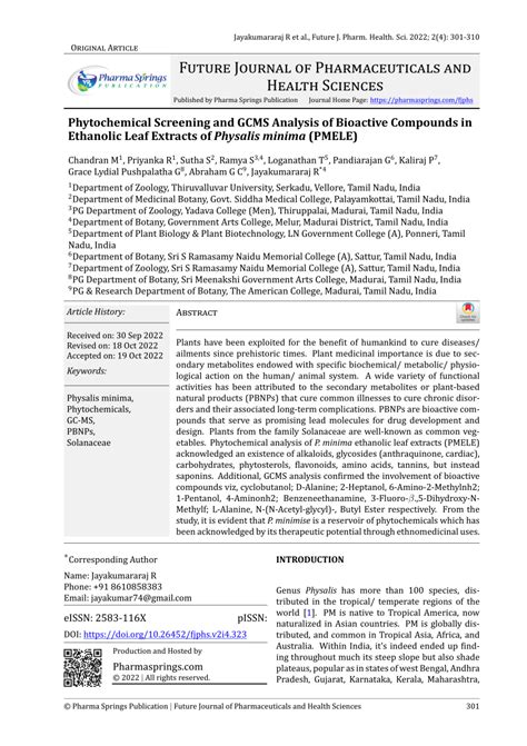 Pdf Phytochemical Screening And Gcms Analysis Of Bioactive Compounds