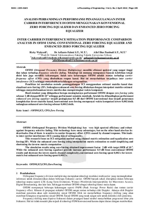 Pdf Analisis Perbandingan Performansi Penanggulangan Inter Carrier Interference Di Ofdm