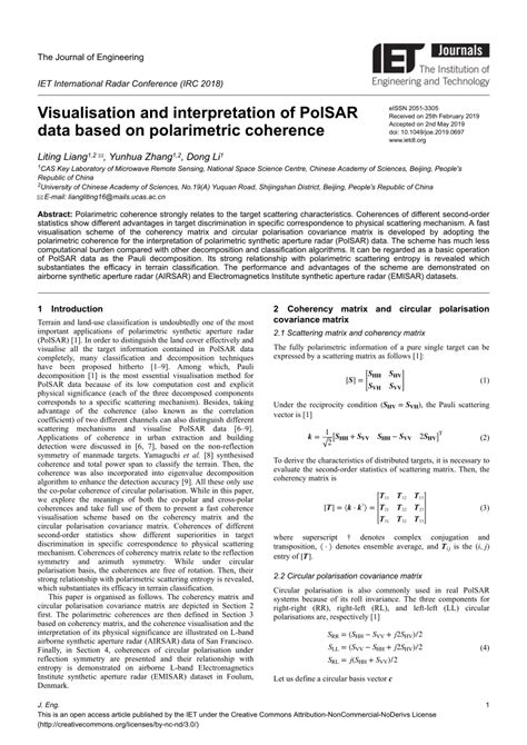 Pdf Visualisation And Interpretation Of Polsar Data Based On Polarimetric Coherence