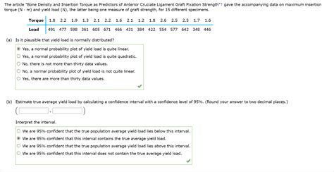 Solved A Is It Plausible That Yield Load Is Normally Chegg Com