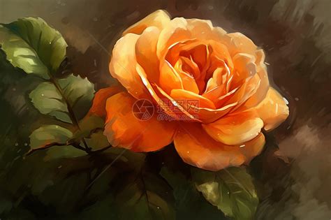 一束橙色玫瑰油画插画图片下载 正版图片600187133 摄图网