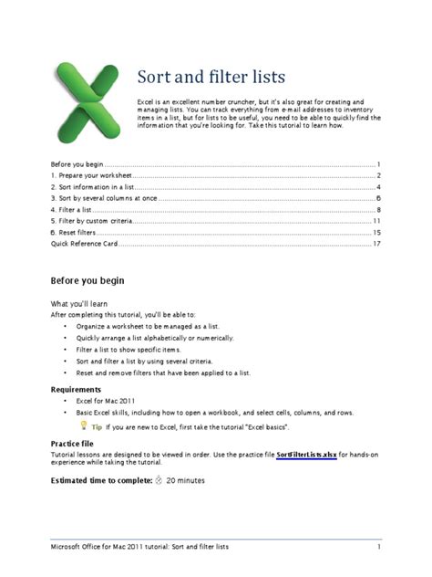 Pdf Excel Tutorial Sort And Filter Listspdf Dokumentips