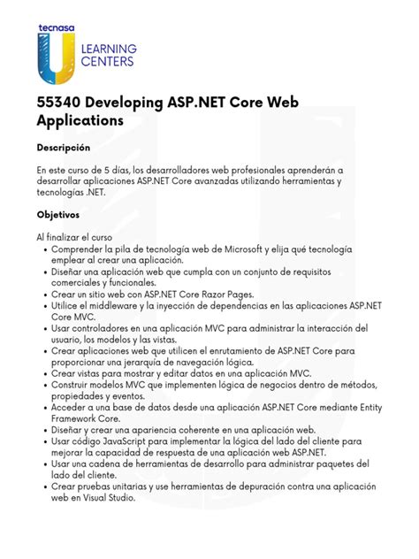 55340 Developing Core Web Applicationssp Pdf Aplicación Web Net Framework