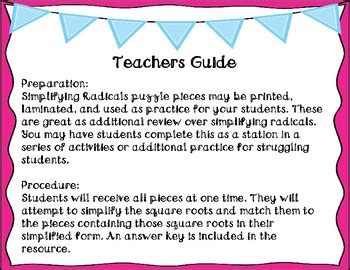 Simplifying Radicals Puzzle Pieces By That One Crazy Teacher TpT
