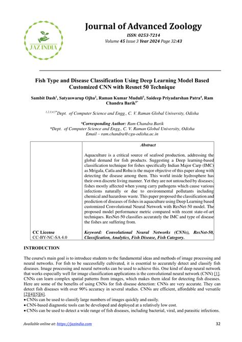 PDF Fish Type And Disease Classification Using Deep Learning Model Based Customized CNN With