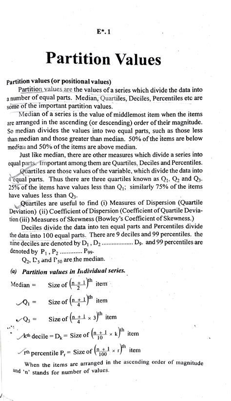 BCom Quantitative Techniques For Business I B Partition Values E Partition Values
